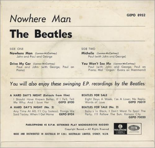 The Beatles Nowhere Man Australian 7" vinyl single (7 inch record / 45 ...