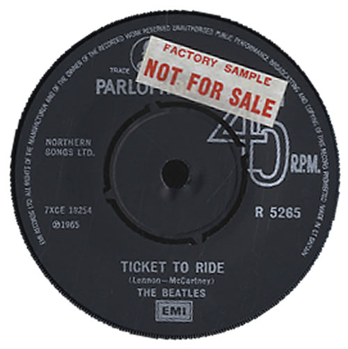 The Beatles Ticket To Ride - 1976 - Sample UK 7" vinyl single (7 inch ...