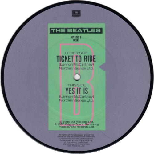 The Beatles Ticket To Ride UK 7" vinyl picture disc (7 inch picture ...