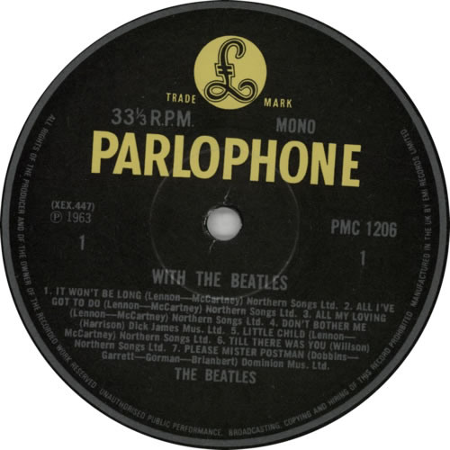 The Beatles With The Beatles - 80s UK vinyl LP album (LP record) (363003)