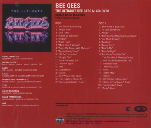 The Bee Gees The Ultimate Bee Gees US Promo CD-R acetate (500494)