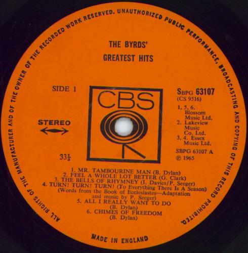 The Byrds Greatest Hits - Stereo UK vinyl LP album (LP record) (69941)