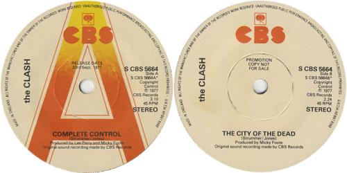 The Clash Complete Control - A Label - P/S UK Promo 7" vinyl single (7 ...