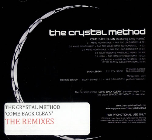 The Crystal Method Come Back Clean Promotional Single Set US Promo 2-CD ...