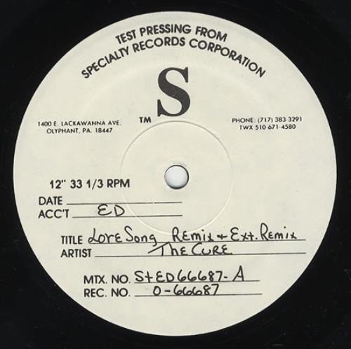 The Cure Love Song US Promo 12" vinyl single (12 inch record / Maxi ...
