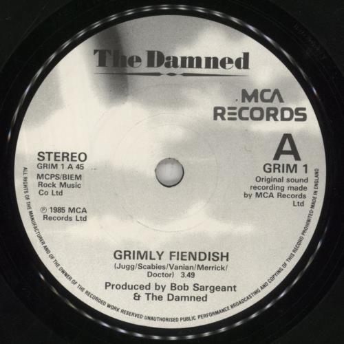 The Damned Grimly Fiendish UK 7" vinyl single (7 inch record / 45) (341130)