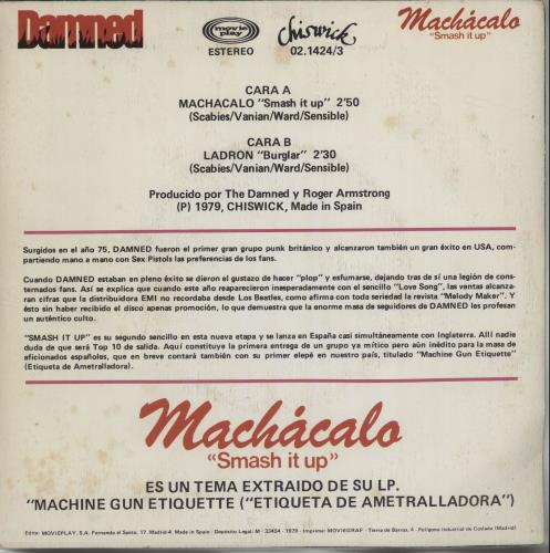 The Damned Machacalo - Smash It Up Spanish 7" vinyl single (7 inch ...