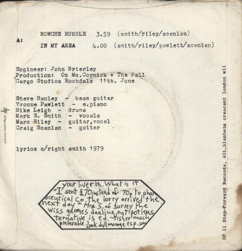 The Fall Rowche Rumble UK 7" vinyl single (7 inch record / 45) (106105)