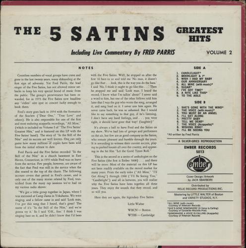 The Five Satins Greatest Hits Volume 2 US vinyl LP album (LP record ...