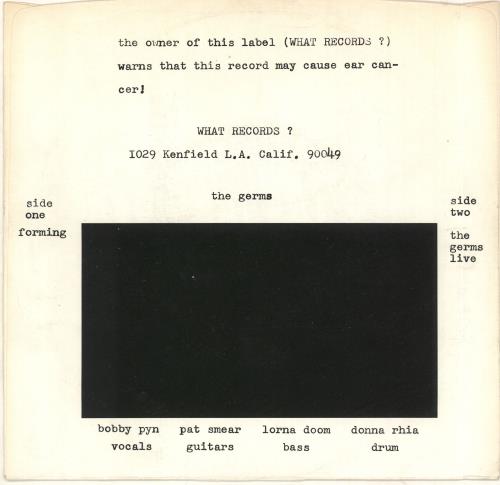 The Germs Forming US 7" vinyl single (7 inch record / 45) (733912)