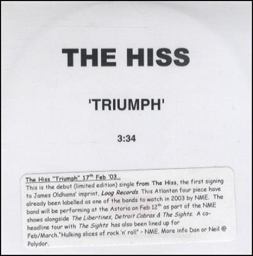 The Hiss Triumph UK Promo CD-R acetate (237363)