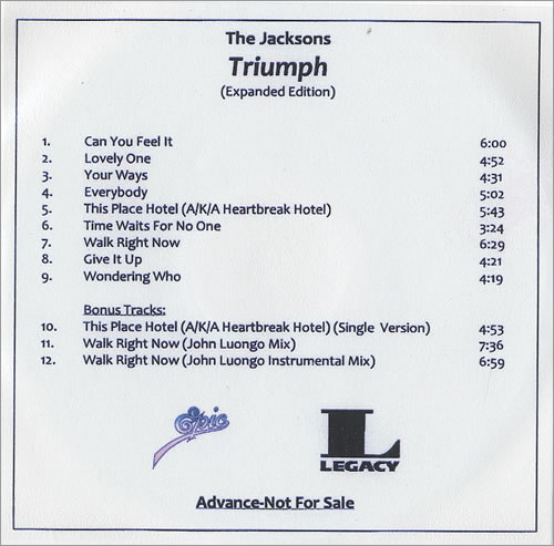 The Jackson Five Destiny / Triumph US Promo CD-R acetate (492889)