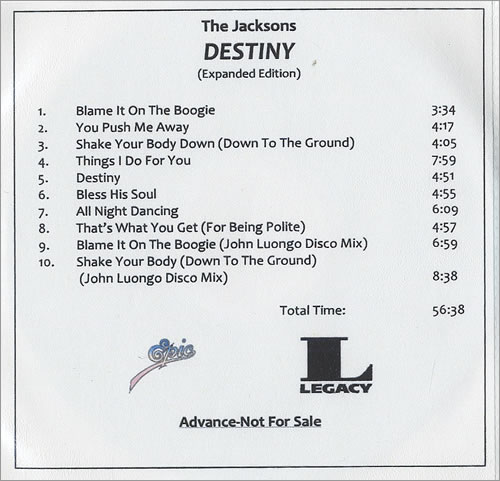 The Jackson Five Destiny / Triumph US Promo CD-R acetate (492889)