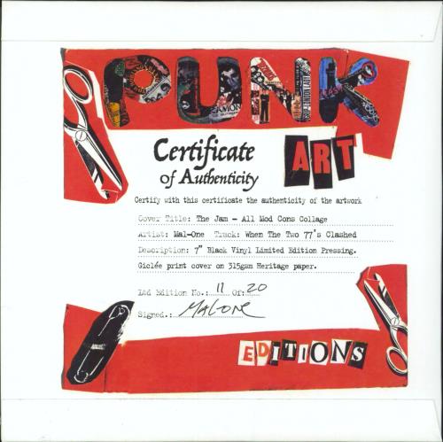 The Jam All Mod Cons - Punk Art Sleeve UK 7" vinyl single (7 inch ...