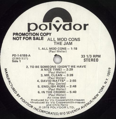 The Jam All Mod Cons US Promo vinyl LP album (LP record) (95968)
