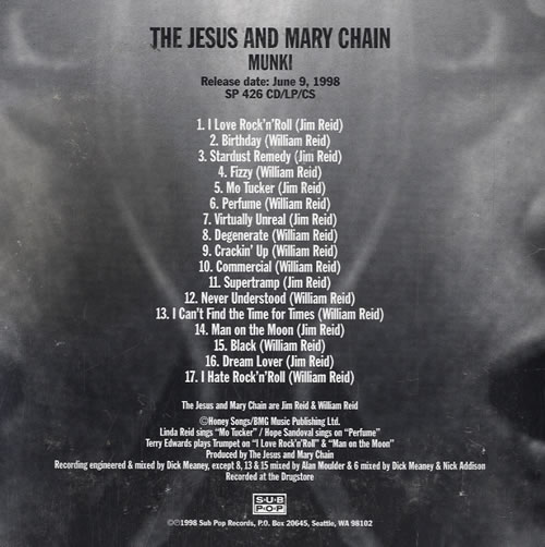 The Jesus & Mary Chain Munki US Promo CD album (CDLP) (112239)