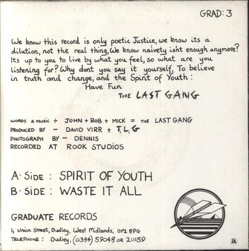 The Last Gang Spirit Of Youth French 7" vinyl single (7 inch record ...