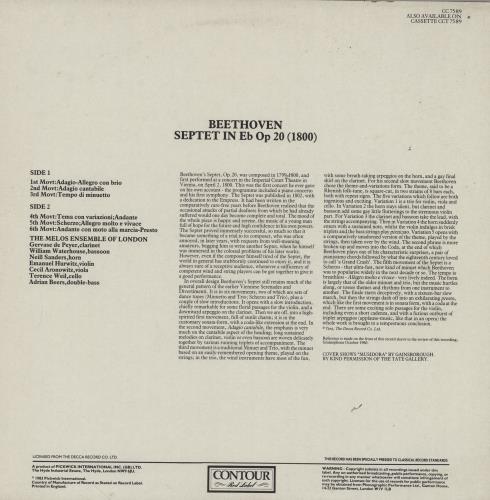 The Melos Ensemble Beethoven Septet UK vinyl LP album (LP record) (759983)