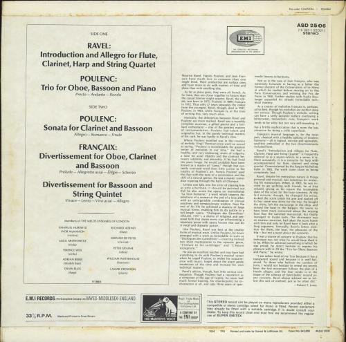 The Melos Ensemble Ravel: Introduction and Allegro UK vinyl LP album ...