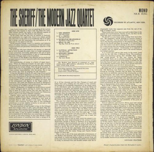 The Modern Jazz Quartet The Sheriff UK vinyl LP album (LP record) (779719)