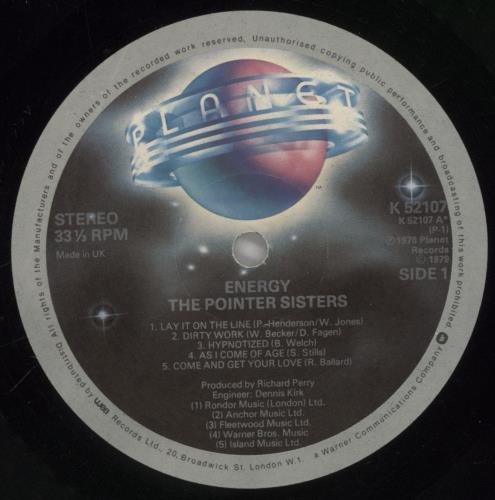 The Pointer Sisters Energy UK vinyl LP album (LP record) (290286)