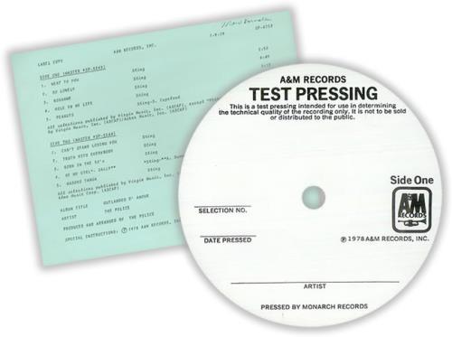 The Police Outlandos D'Amour - Test Pressing + Label Sheet US vinyl LP ...