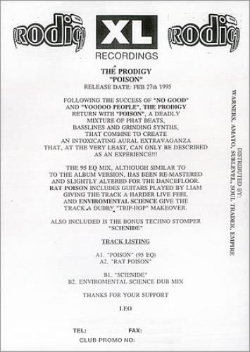 The Prodigy Poison UK 12" vinyl single (12 inch record / Maxi-single ...