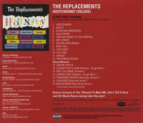 The Replacements Hootenanny/Let It Be/Stink/Sorry Ma... US Promo CD-R ...
