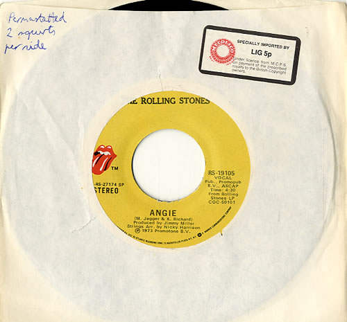 The Rolling Stones Angie US 7" vinyl single (7 inch record / 45) (609987)