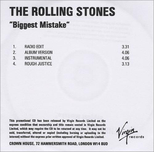 The Rolling Stones Biggest Mistake UK Promo CD-R acetate (371582)