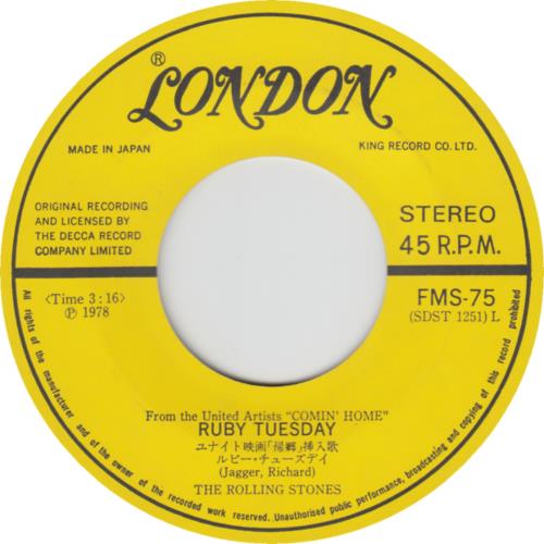 The Rolling Stones Ruby Tuesday Japanese 7" vinyl single (7 inch record ...
