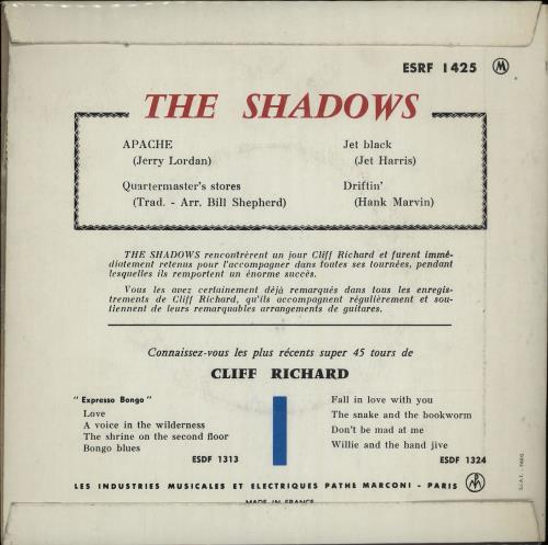 The Shadows Apache EP French 7" vinyl single (7 inch record / 45) (267432)