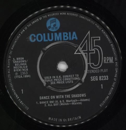 The Shadows Dance On EP UK 7" vinyl single (7 inch record / 45) (377140)