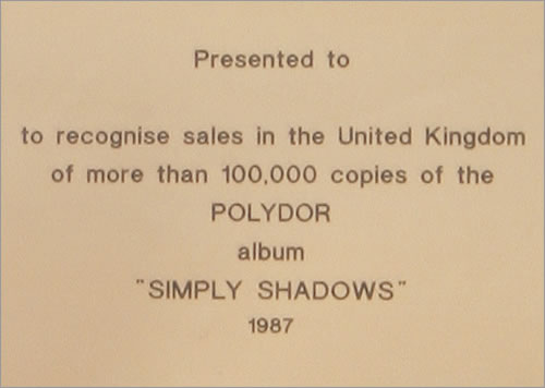 The Shadows Simply Shadows UK in-house award disc (445211)