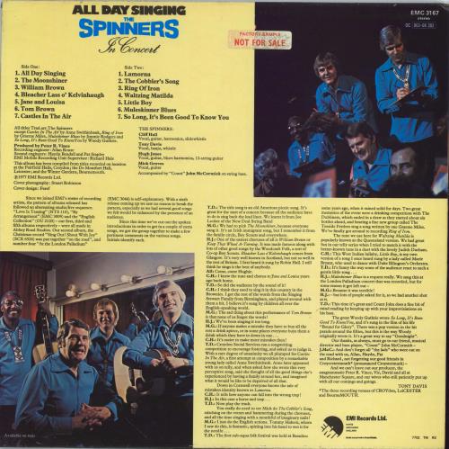 The Spinners All Day Singing - Factory Sample UK vinyl LP album (LP ...