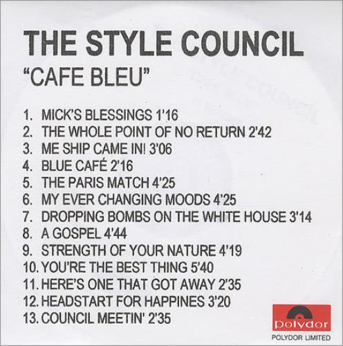 The Style Council Cafe Bleu UK Promo CD-R acetate (162965)