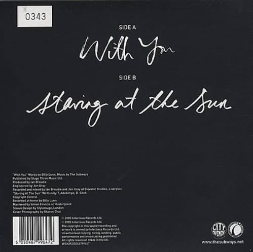 The Subways With You - Fully Autographed UK 7" vinyl single (7 inch ...