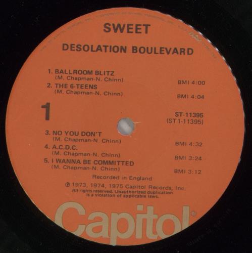 The Sweet Desolation Boulevard US vinyl LP album (LP record) (872537)