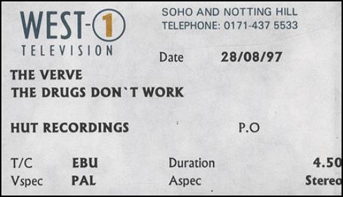 The Verve The Drugs Don't Work UK Promo video (VHS or PAL or NTSC) (94754)