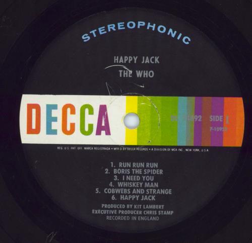 The Who Happy Jack US vinyl LP album (LP record) (798843)