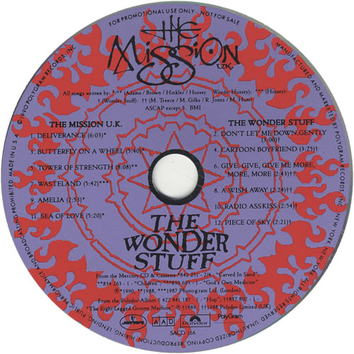 The Wonder Stuff The Deliverance Tour US Promo CD album (CDLP) (12566)