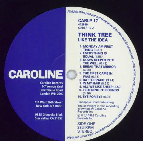 Think Tree Like The Idea UK vinyl LP album (LP record) (828549)