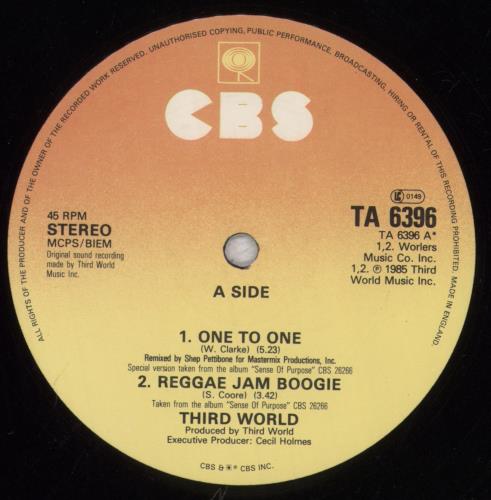 Third World One To One UK 12" vinyl single (12 inch record / Maxi ...