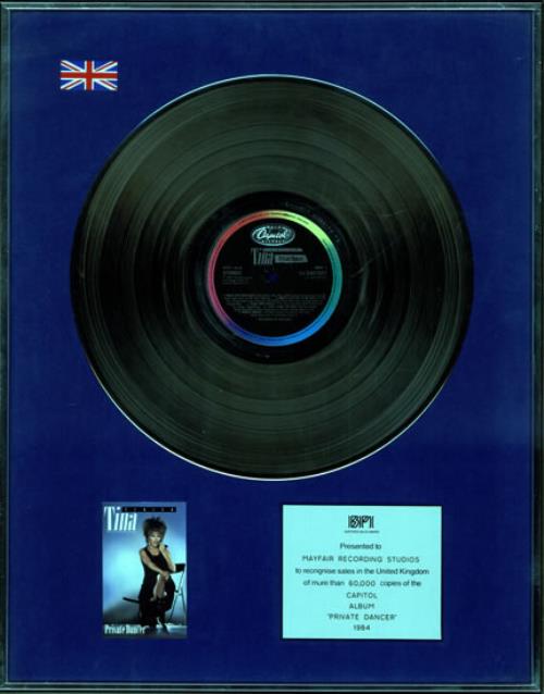Tina Turner Private Dancer - Silver BPI UK award disc (477249)
