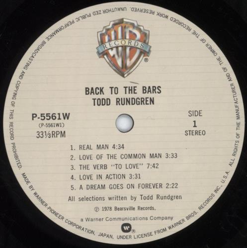 Todd Rundgren Back To The Bars Japanese Promo 2-LP vinyl record set ...