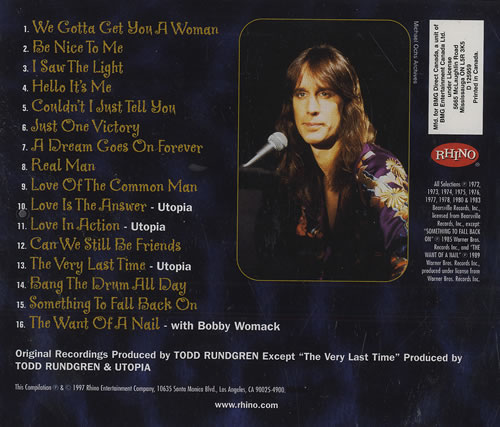 Todd Rundgren The Very Best Of Todd Rundgren Canadian CD album (CDLP ...