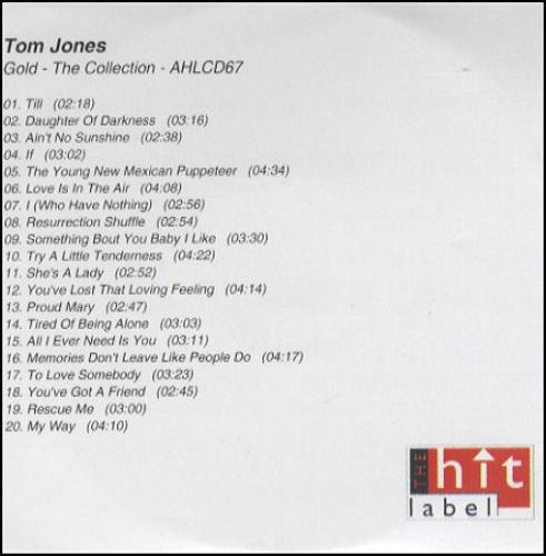 Tom Jones Gold - The Collection UK Promo CD-R acetate (232456)