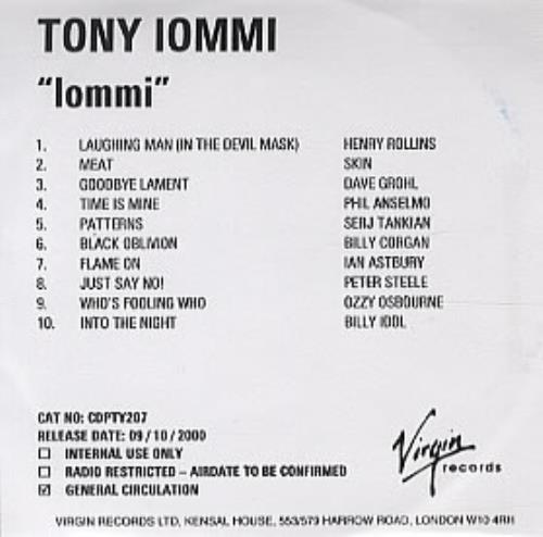 Tony Iommi Iommi UK Promo CD-R acetate (166678)