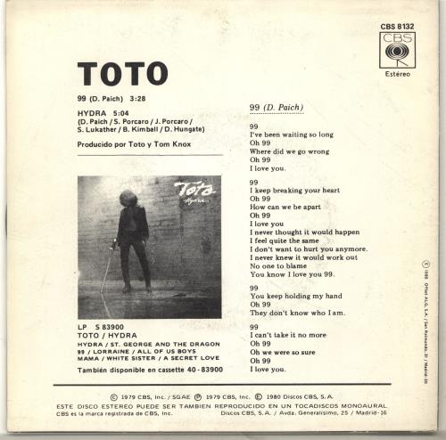 Toto 99 (Ninety-Nine) Spanish Promo 7" vinyl single (7 inch record / 45 ...