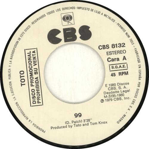 Toto 99 (Ninety-Nine) Spanish Promo 7" vinyl single (7 inch record / 45 ...